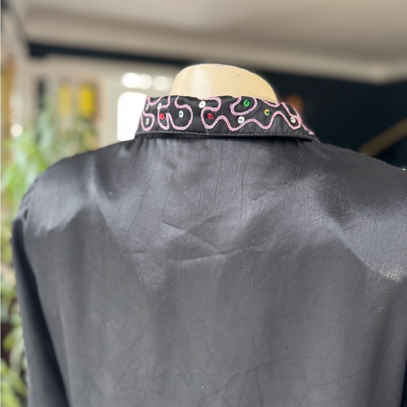 Saja | Dresses | Vintage Sajeda Kaftan Caftan Dress Black Satin Pink ...